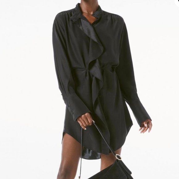 Frame Denim | Dresses | Frame Cravat Collared Dress In Noir | Poshmark